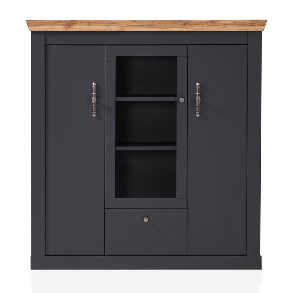 Lomadox Highboard Hochkommode In Anthrazit Mit Wotan Eiche Nb Bht