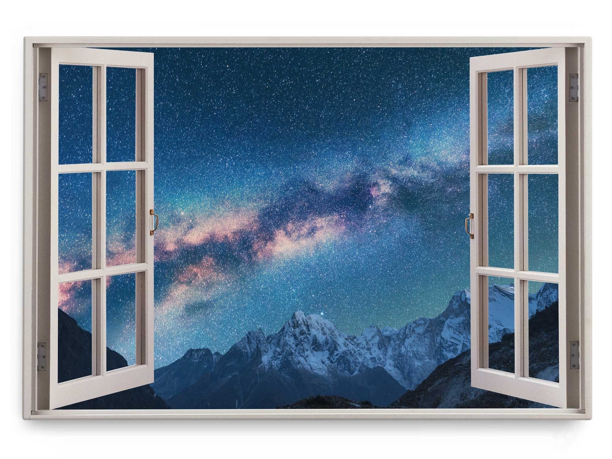 Sinus Art Leinwandbild Wandbild 120x80cm Fensterbild Milchstraße Astrofotografie Sterne Stern ...
