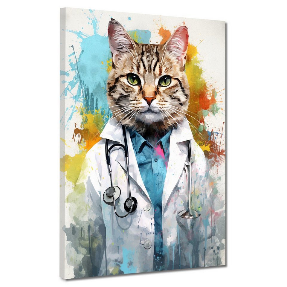 Artedinoi Leinwandbild Katze Als Doktor Pop Art Leinwandbild Wandbild