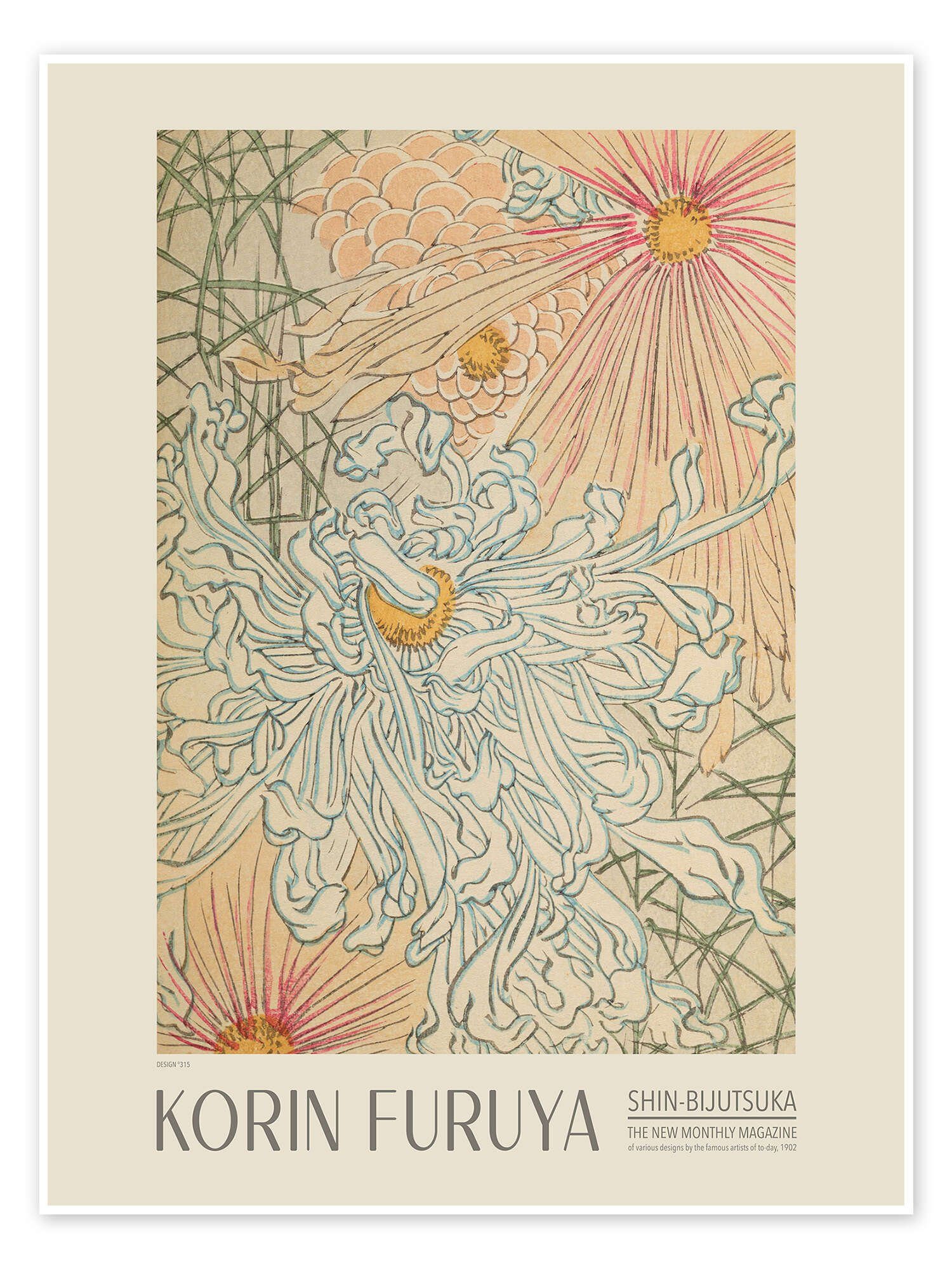 Posterlounge Poster Korin Furuya, Florales Design 315, Shin-bijutsukai, 1902, Wohnzimmer Vintage ...