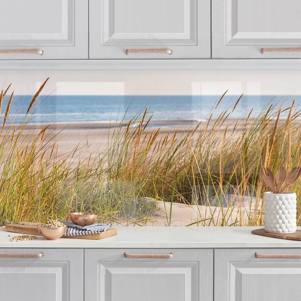 Bilderdepot24 Küchenrückwand Beige Dekor Natur Strand Meer Stranddüne