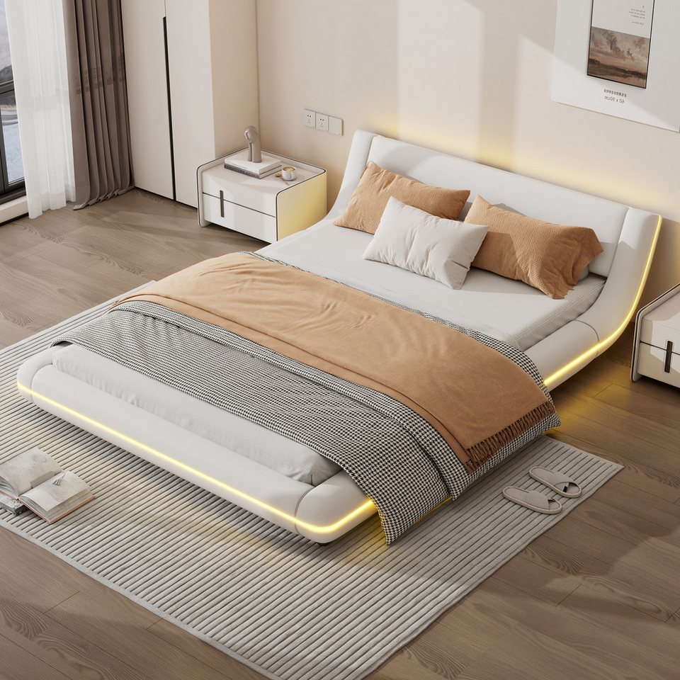 Rutaqian Polsterbett Doppelbett Tagesbett 140×200cm Flachbett