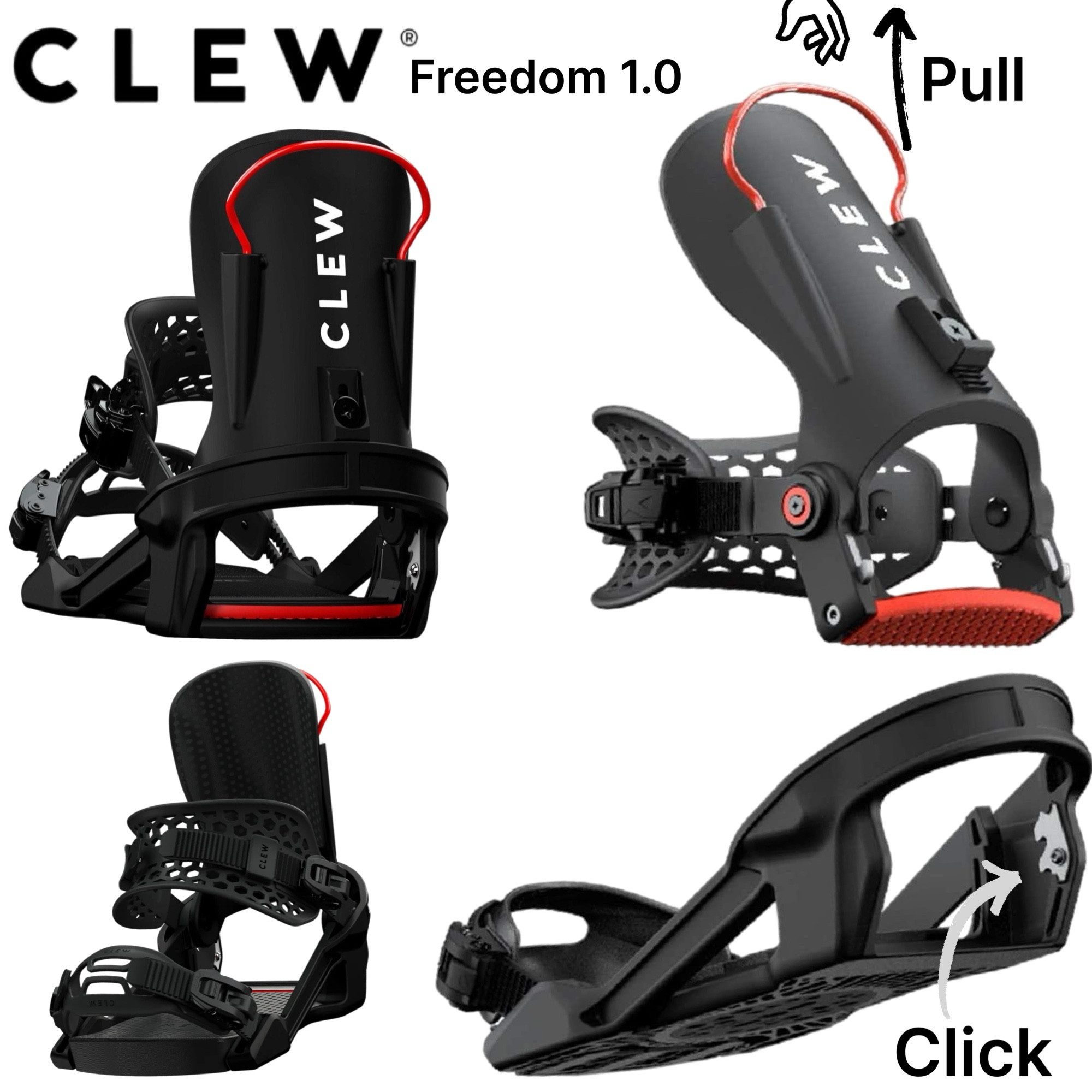 CLEW Ski- und Snowboardträger CLEW Freedom 1.0 Hybrid Step In System Snowboard Bindung Schwarz / S