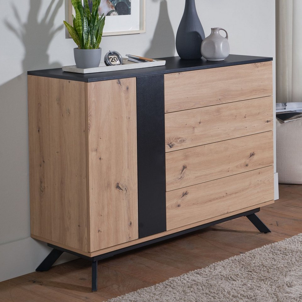 Finebuy Sideboard Fb87065 110x87x40 Cm Mdf Eiche Optik Schwarz