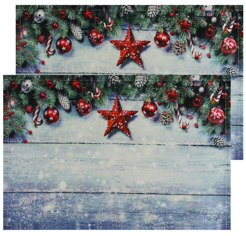 Platzset Tischsets Textil Cloth Weihnachtsdeko Stern Holz 2er 45x30 Cm