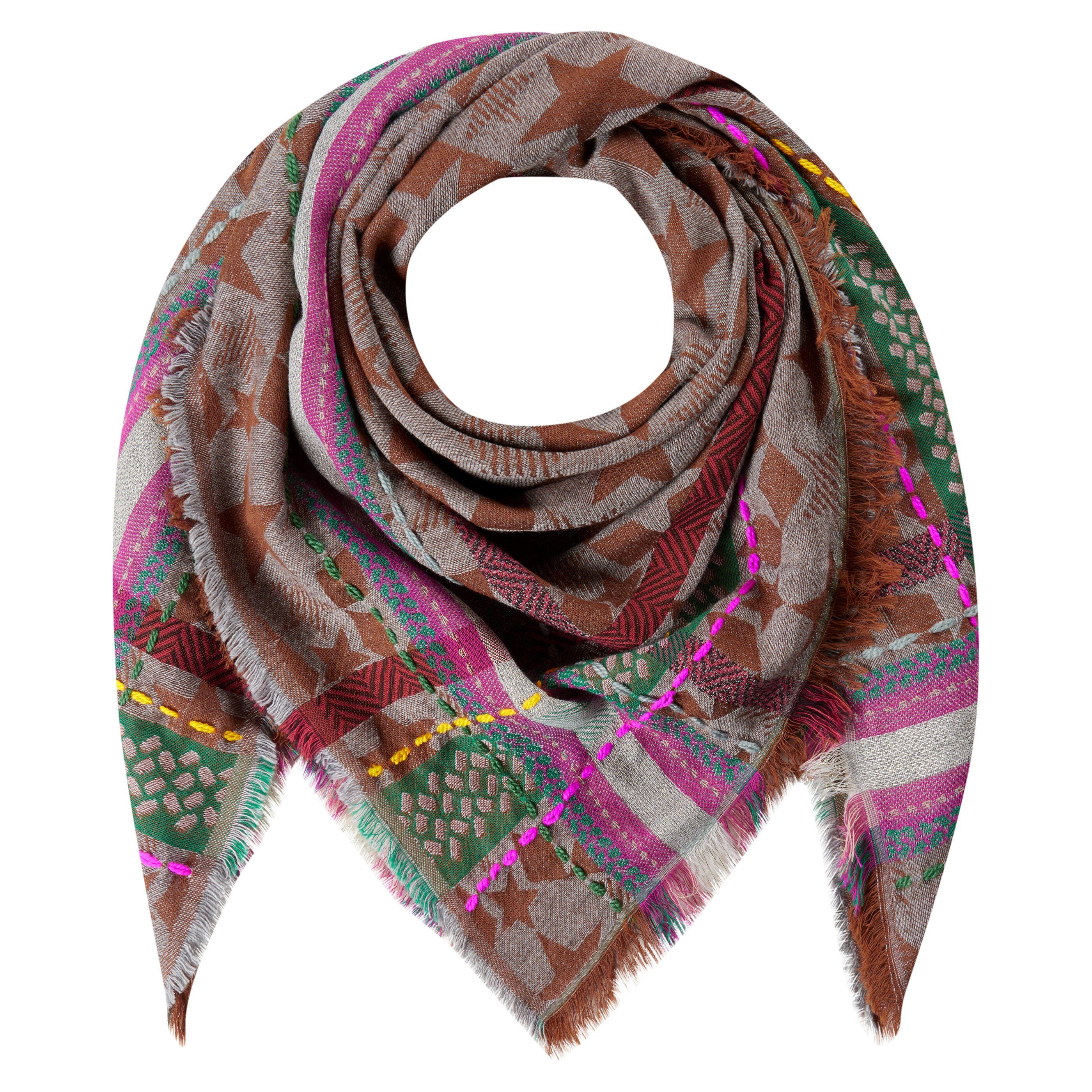 Codello Seidentuch Handbesticktes Jacquard-Tuch, mit Jacquard-Muster