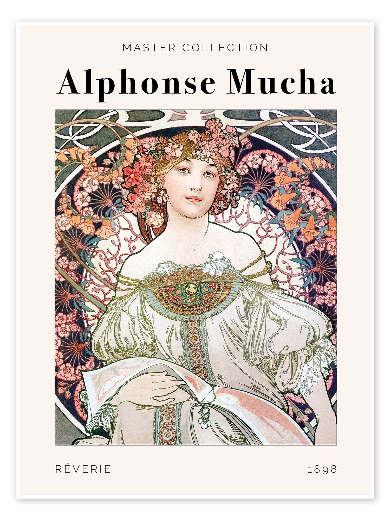 Posterlounge Poster Alfons Mucha, Rêverie, 1898, Wohnzimmer Malerei