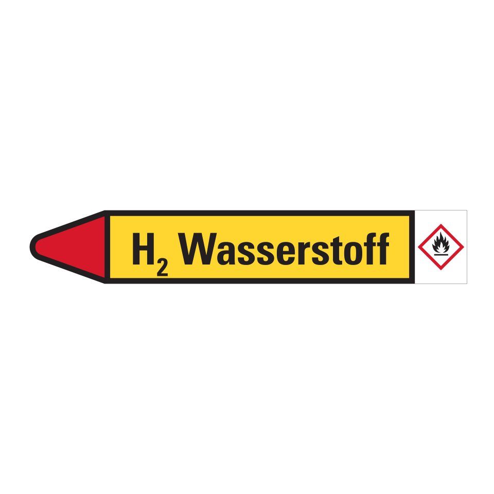 König Werbeanlagen Hinweisschild RKZ-Etikett H2 Wasserstoff,links,gelb/schwarz/rot,für 3/Bog