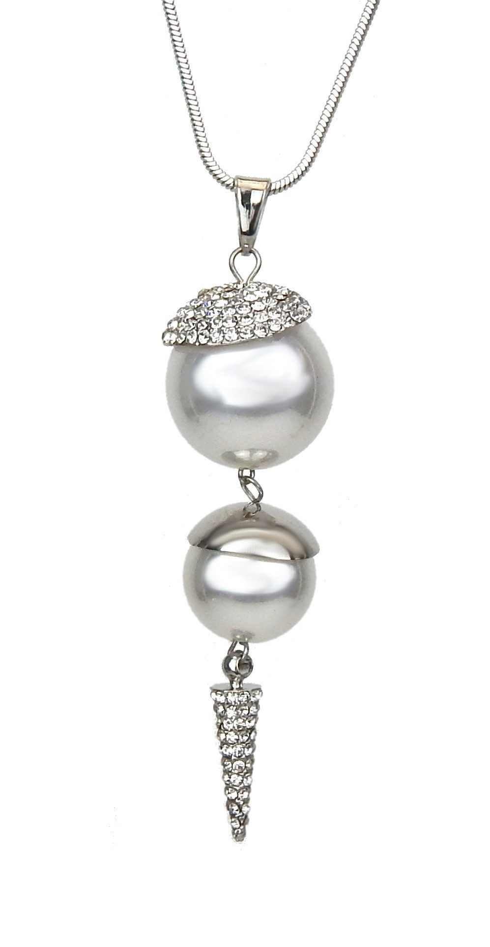 Ella Jonte Perlenkette Lange Halskette Mit Perlen Silber Weiß Strass