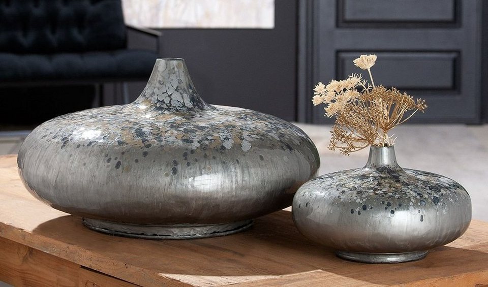 Gilde Dekoobjekt Metall Vase Bauchig Lavera In Grau Metallic Blau Und