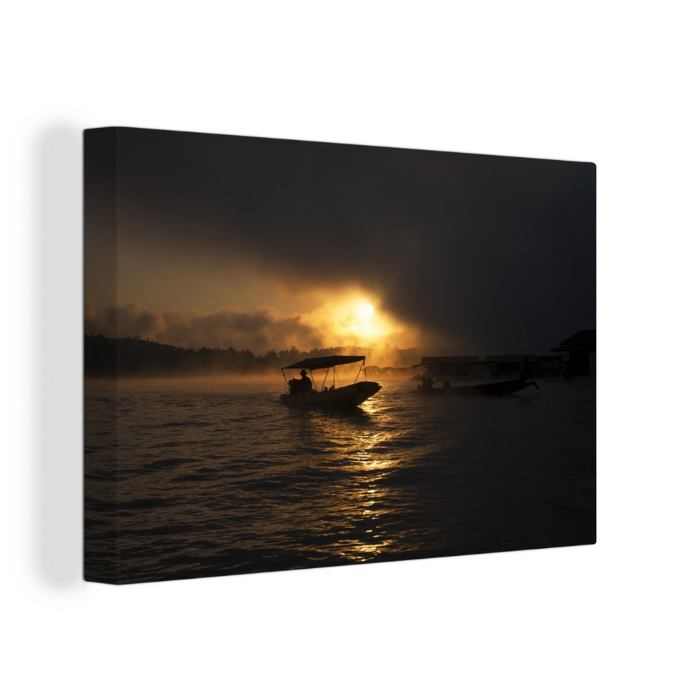 Onemillioncanvasses® Leinwandbild Boot Mit Nebel Im Sonnenuntergang 1