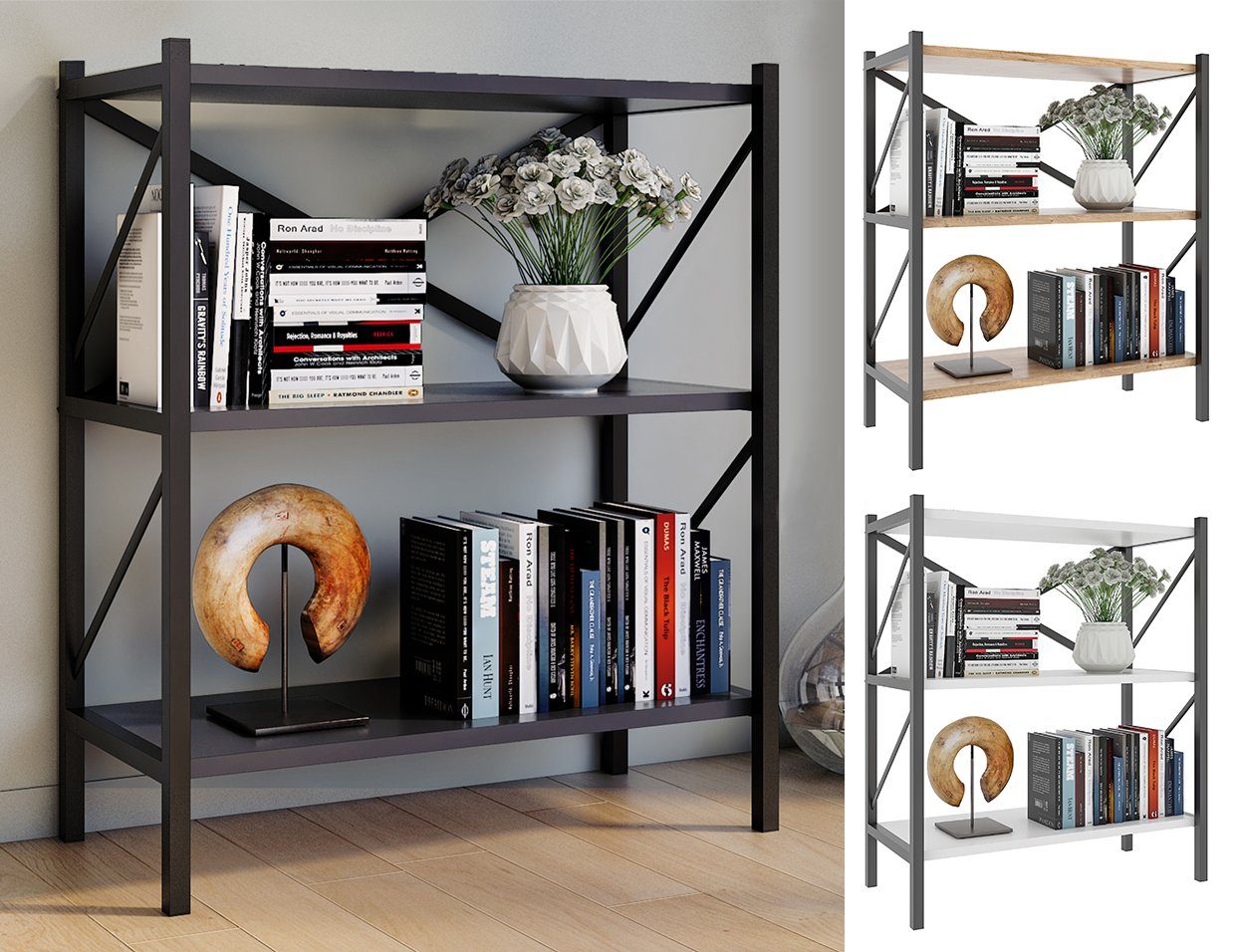 VCM Standregal Holz Metall Stand Regal Büro Bücher Insasi 2fach, 1-tlg.