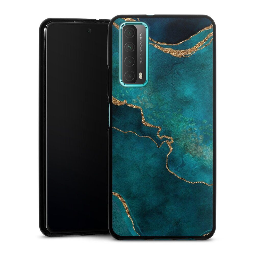 Deindesign Handyhülle Glitzer Look Marmor Kunst Gemstone Glamour Teal