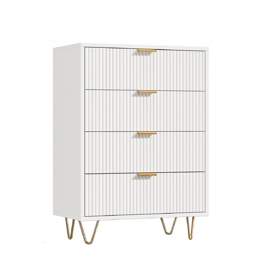 Furokoy Kommode Weiß Sideboard Schrank Highboard Mit 4 Schubladen Und