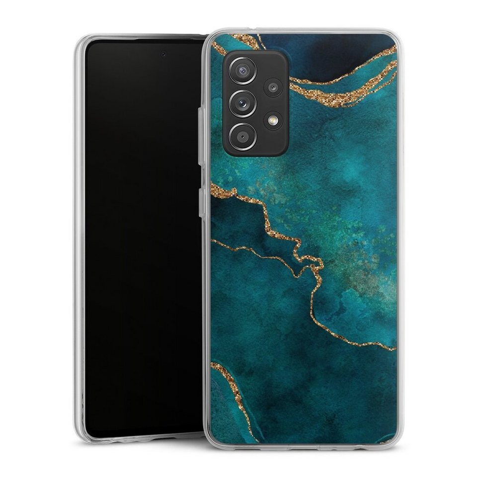 Deindesign Handyhülle Glitzer Look Marmor Kunst Gemstone Glamour Teal