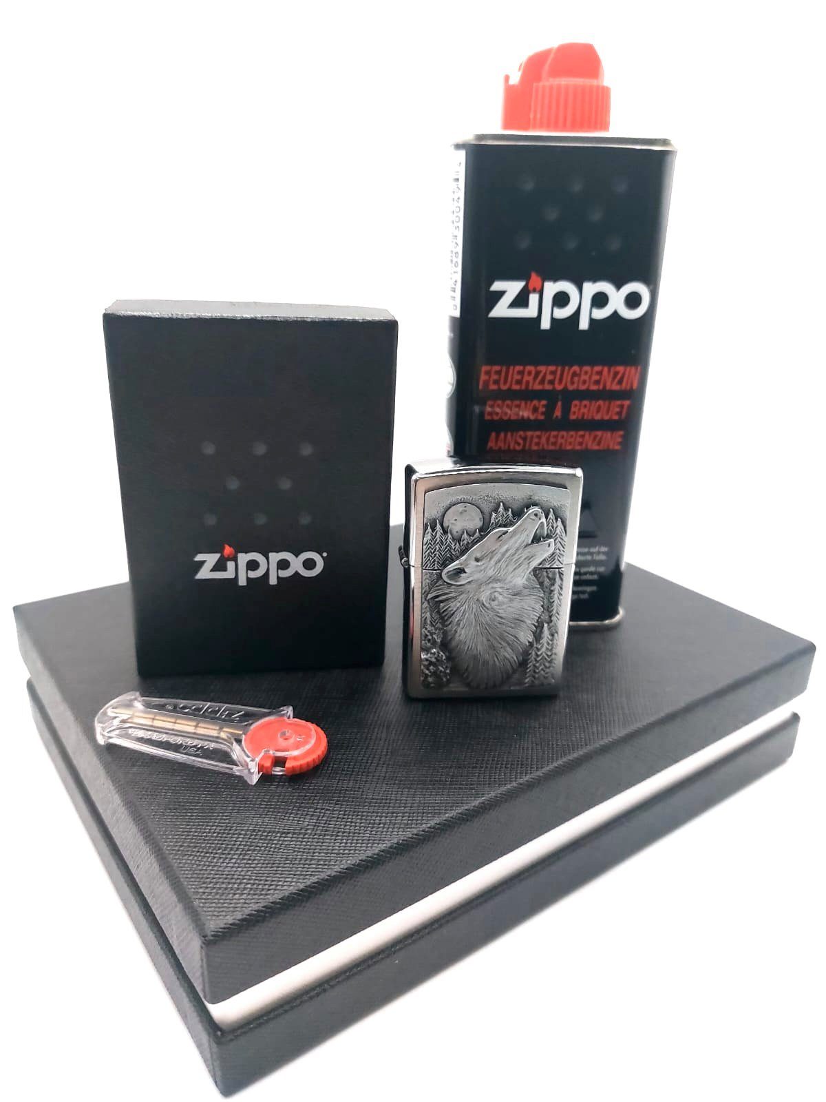 Zippo Feuerzeug Wolf Emblem Geschenkset heulender Wolf Sturmfeuerzeug