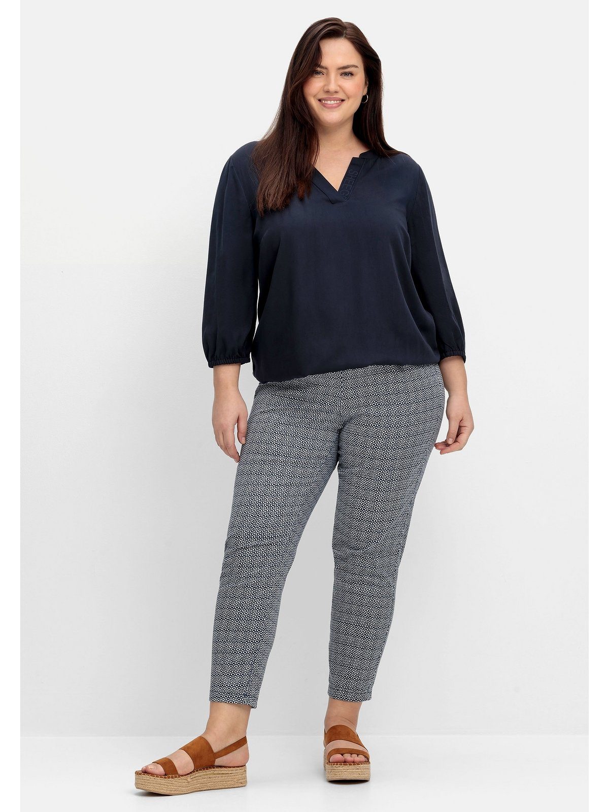 Sheego Stretch Hose Große Größen Mit Minimalprint Knöchellang