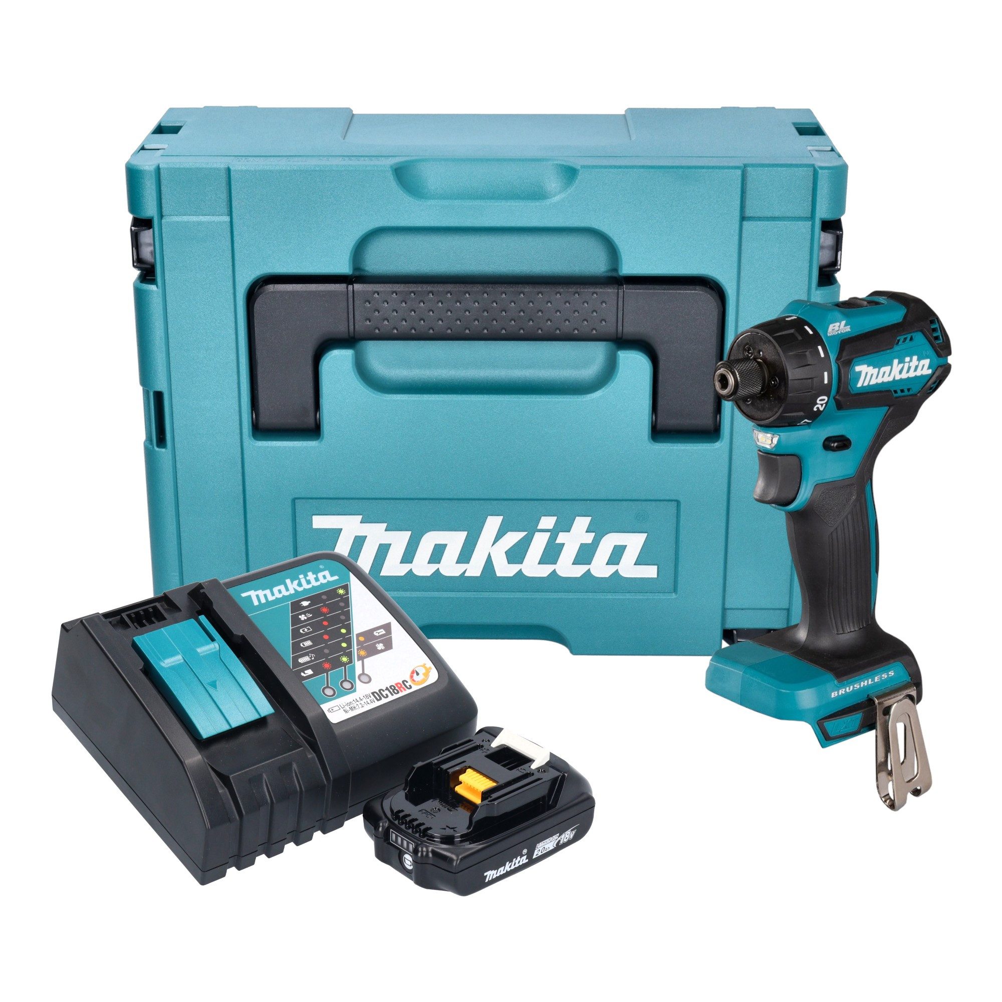 Makita Akku-Schrauber DDF 083 RA1J 18 V 40 Nm 1/4'' + 1x Akku 2,0 Ah + Ladegerät + Makpac