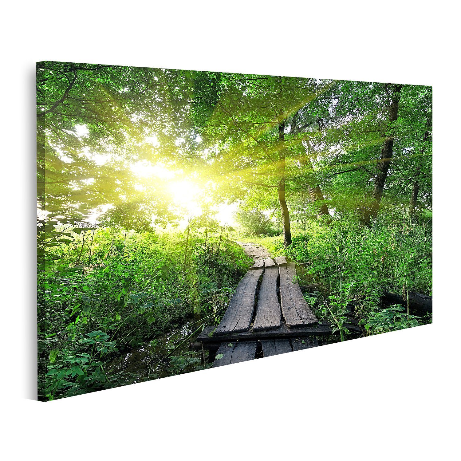 islandburner Leinwandbild Bild auf Leinwand Hölzerne Brücke Wald Sonnenaufgang Wandbild Poster ...