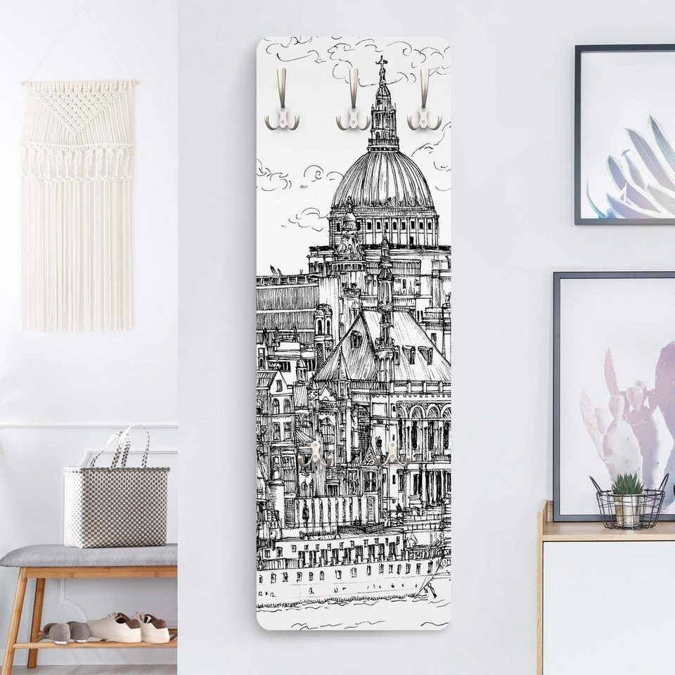 Bilderdepot24 Garderobenpaneel Beige Kunst Schwarz Weiß Städte Skyline