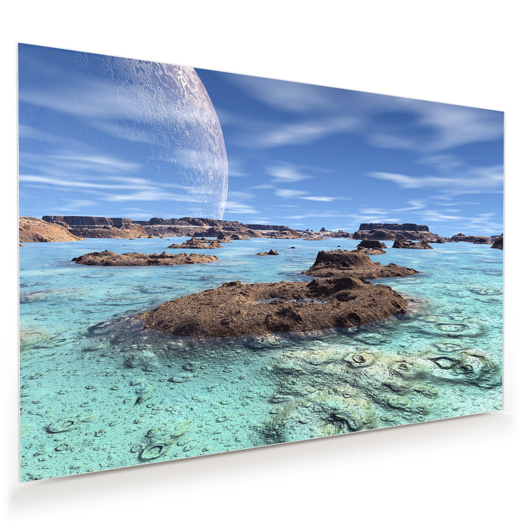 Primedeco Glasbild Wandbild Außerirdischer Planet - D Kunstwerk mit Aufhängung, Landschaft