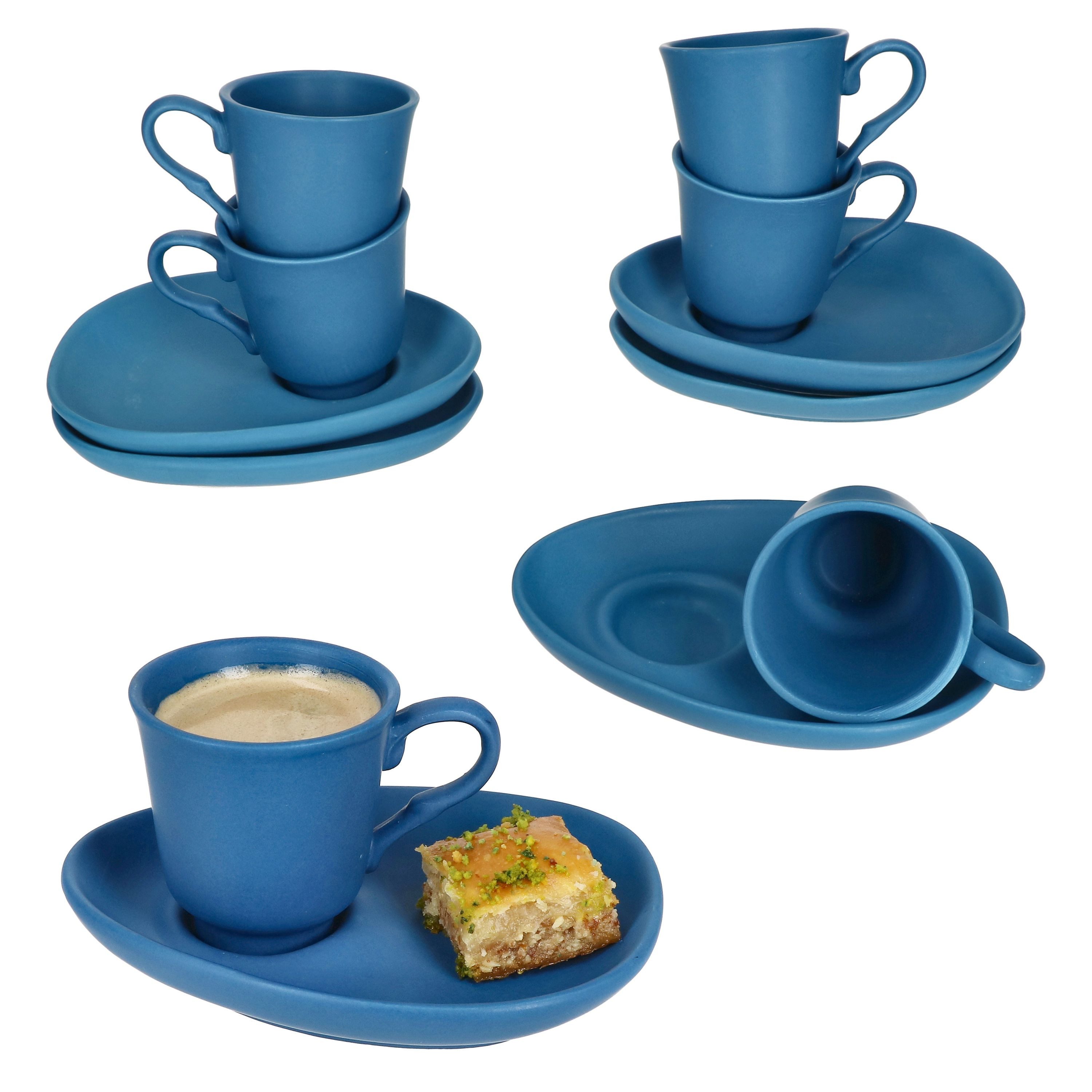 Mambocat Tasse 6er Set Mokka Espressotassen And Untertassen Blau Matt Für