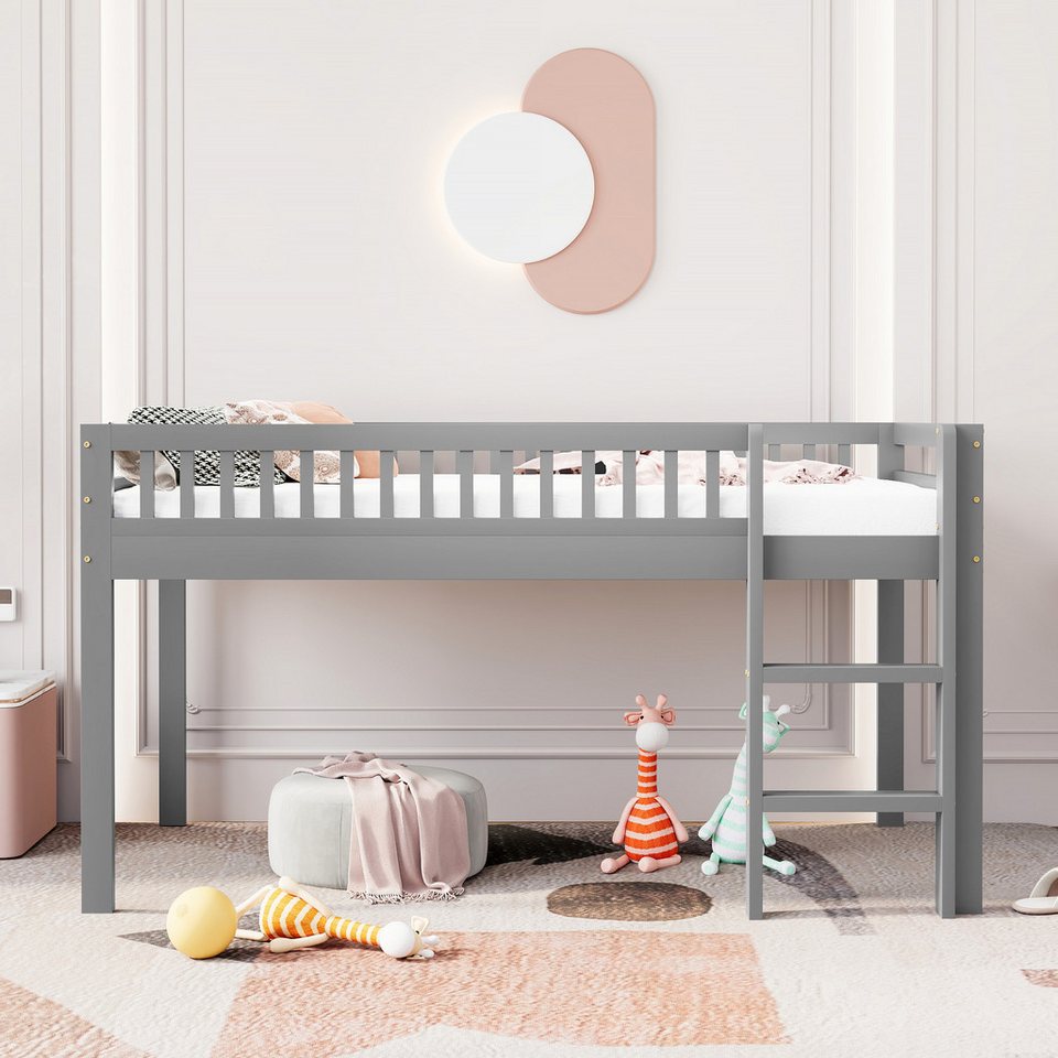 Modfu Kinderbett Holzbett Mit Lattenrost Mit Sicherheitsleiter