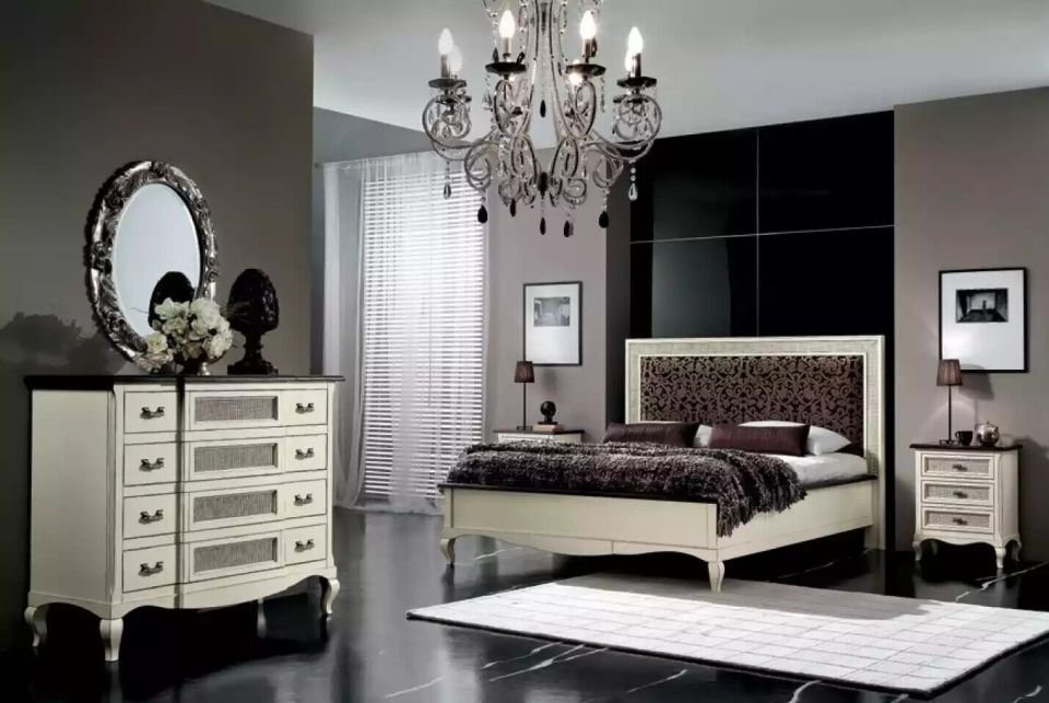 Jvmoebel Schlafzimmer Set Weiß Bett 2x Nachttische 5tlg Italienische