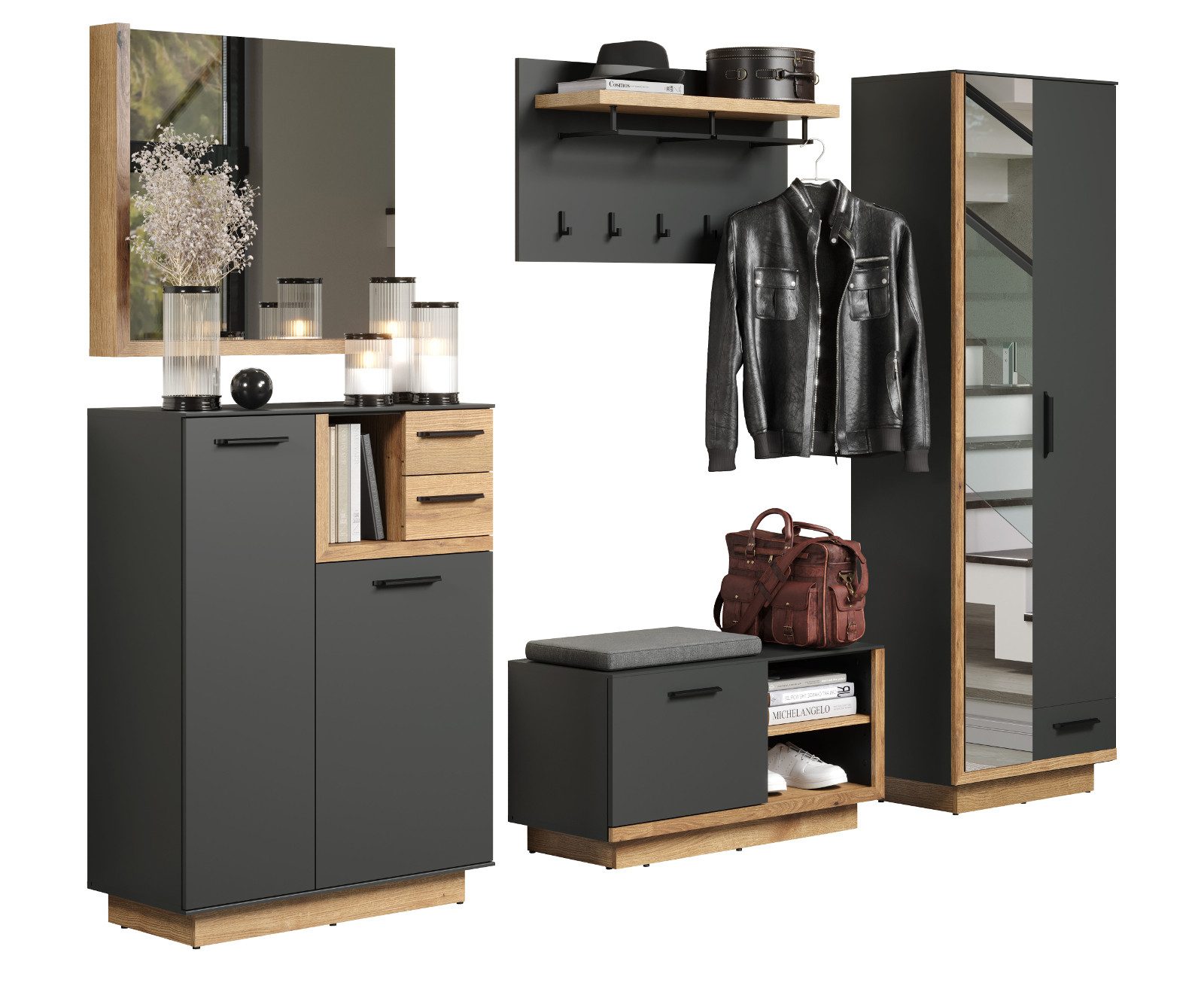 Furndesign Garderoben Set Synnax Flurgarderobe In Grau Mit Evoke