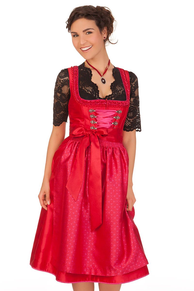 KRÜGER COLLECTION Dirndl Midi Dirndl 2tlg. - TADDEA - rot, Trachtenkleid