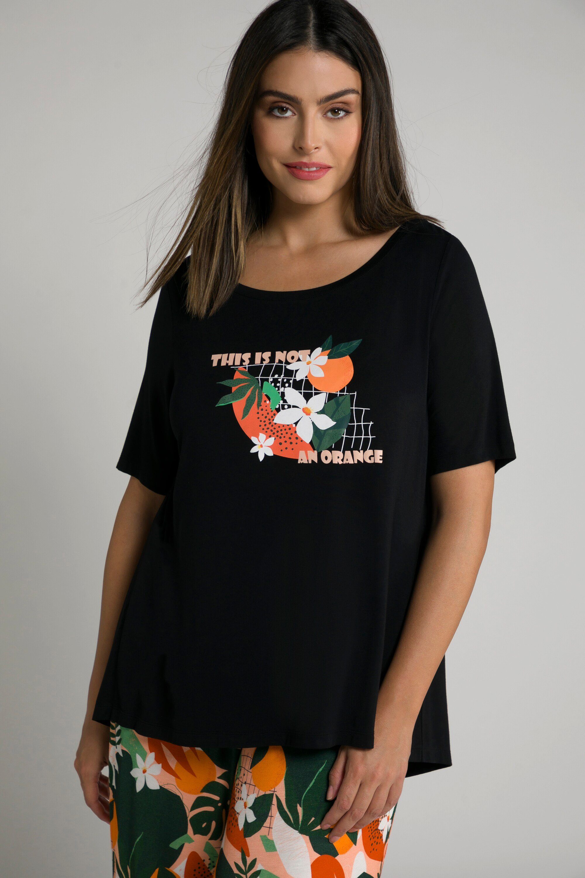 Ulla Popken Rundhalsshirt T Shirt Dschungel U Boot Ausschnitt Halbarm