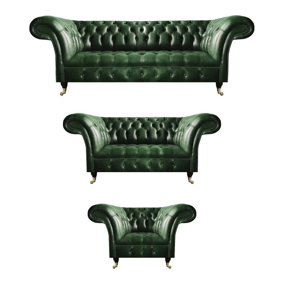 Jvmoebel Chesterfield Sofa Grün Komplett Sofas Couch 3tlg Sofagarnitur