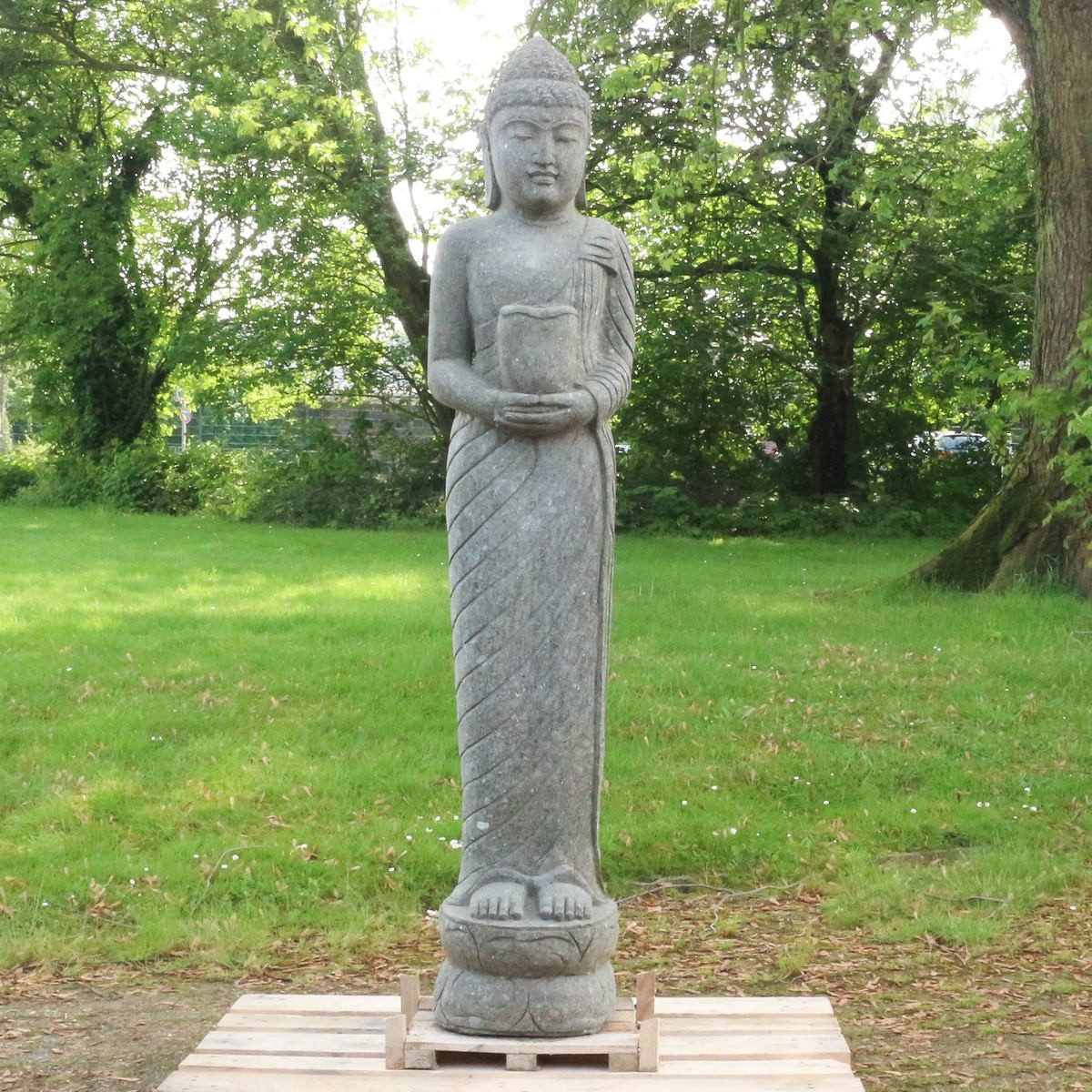 Oriental Galerie Dekofigur Buddha Figur Stehend Steinfigur Greenstone