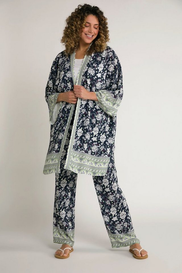 Ulla Popken Longbluse Kimono Bluse Blüten Oversized 34 Arm