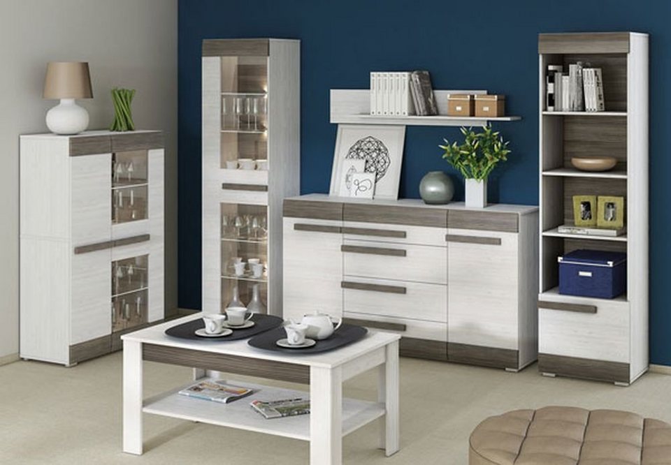 Feldmann Wohnen Wohnzimmer Set Blanco Set 1 Vitrine 1 Kommode