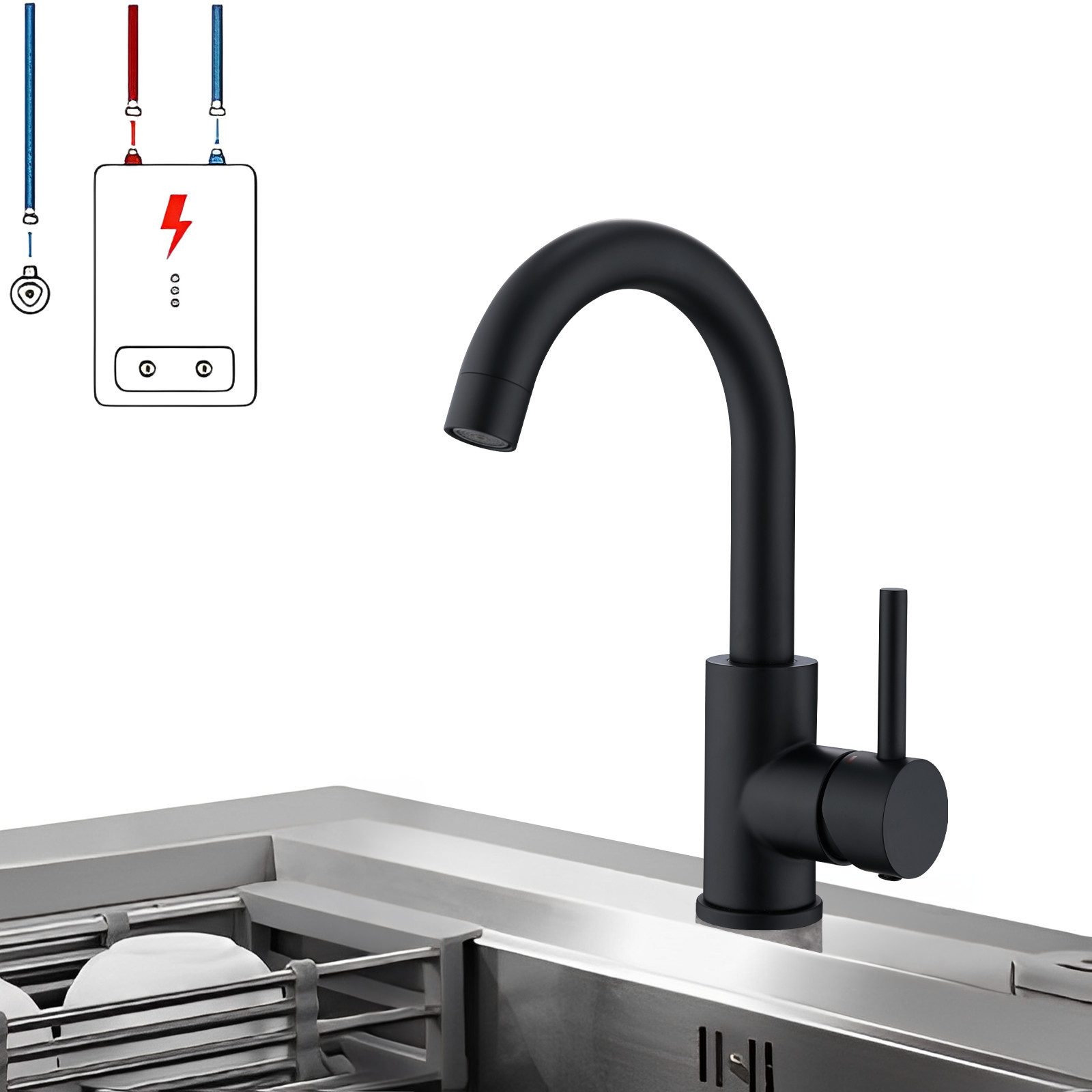 HOMELIVE Küchenarmatur Niederdruck-Küchenarmatur 360° drehbare Küchenarmatur (Badarmatur ...