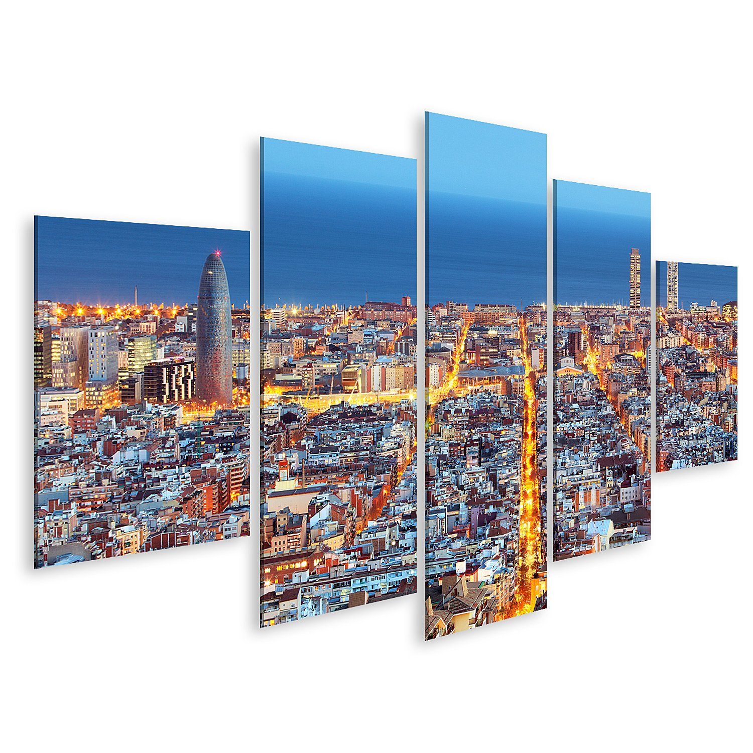 islandburner Leinwandbild Bild auf Leinwand Barcelona Skyline Luftaufnahme bei Nacht Spanien Wan