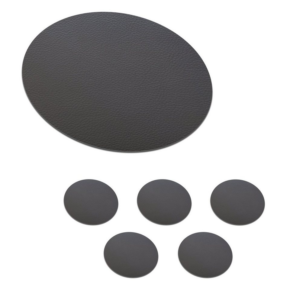 Muchowow Glasuntersetzer Leder Strukturiert Leder Optik Grau