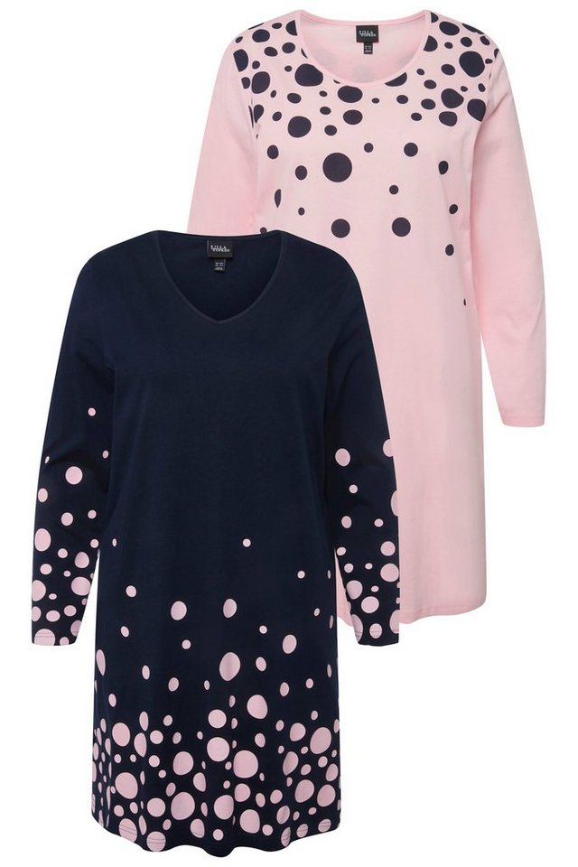 Ulla Popken Bigshirt Bigshirts 2er Pack V Ausschnitt Rundhals Langarm