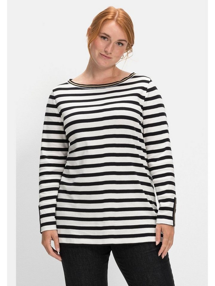 Sheego Langarmshirt Große Größen Mit Streifen Und Glanzgarn Details