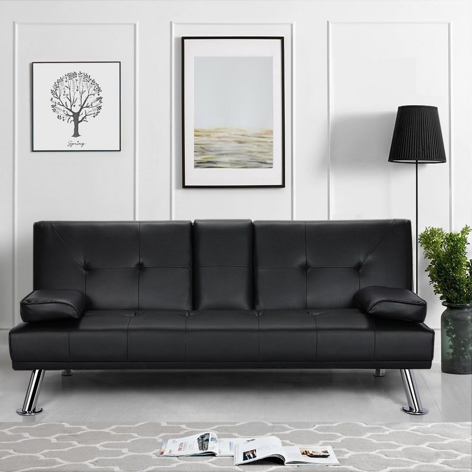 Yaheetech Schlafsofa 3er Sofa Bettsofa Couch Mit Tassenhalter Gästebett