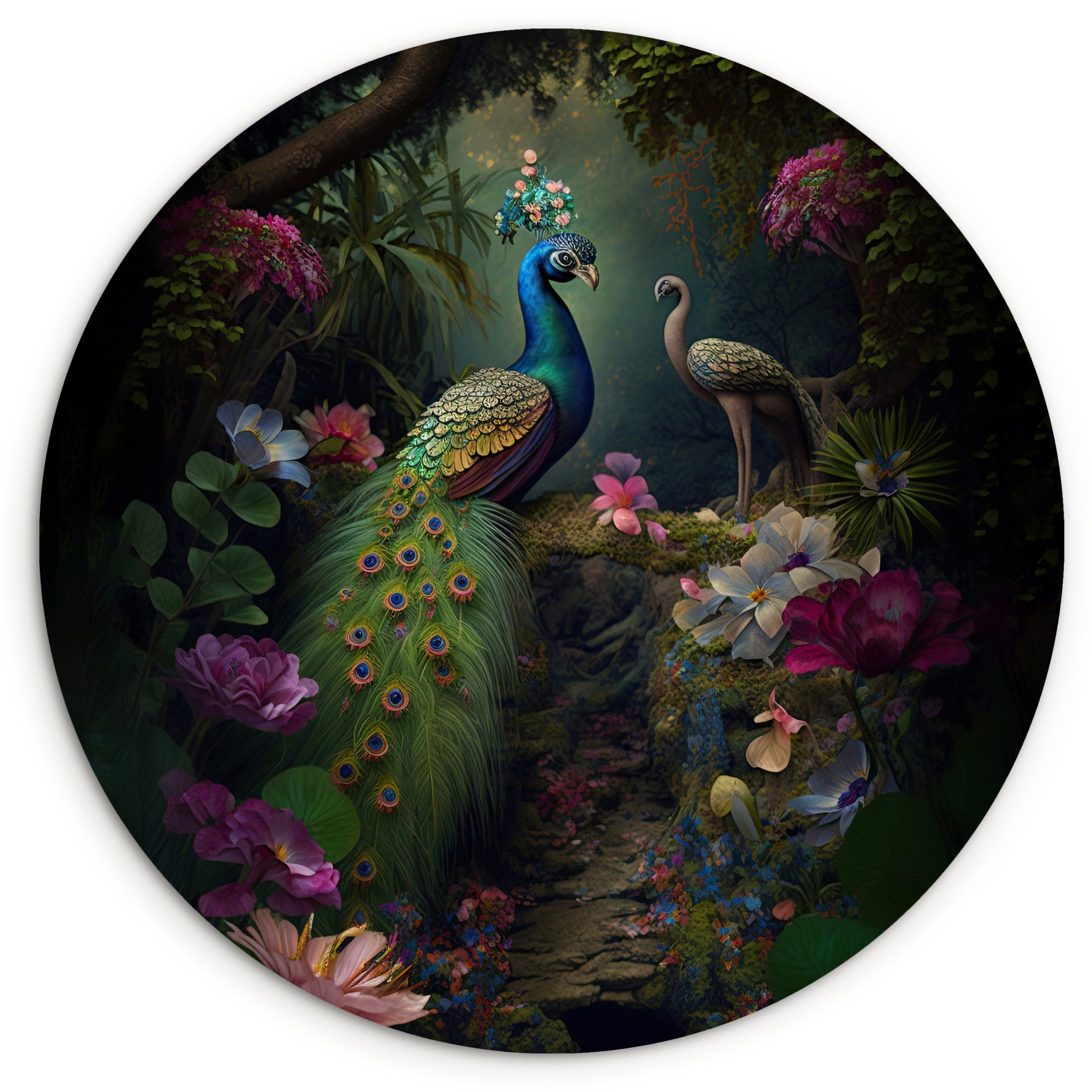 Muchowow Gemälde Pfau Blumen Vögel Dschungel Fotodruck 1 St
