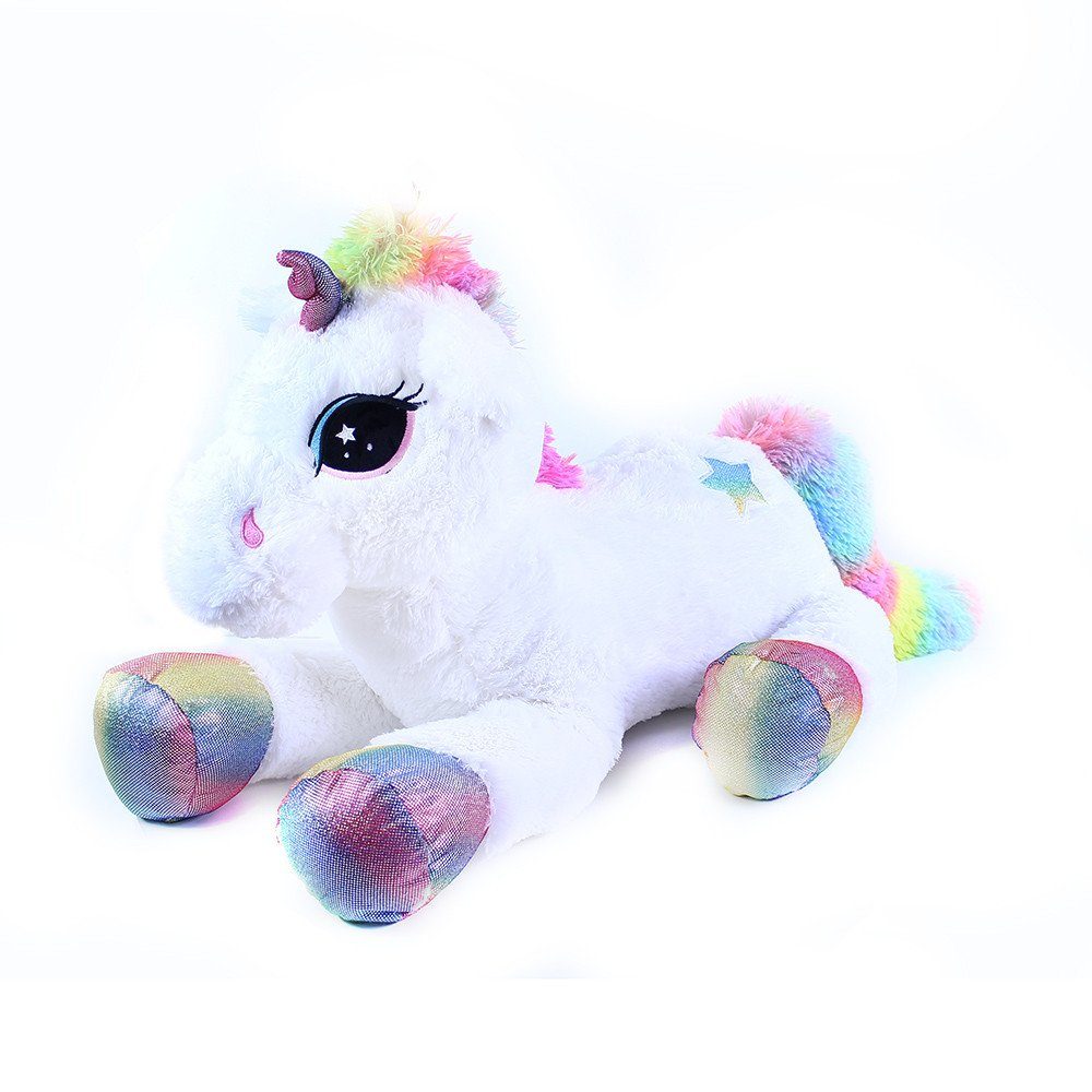 Teddys Rothenburg Kuscheltier Einhorn Groß 85 Cm Liegend Weißbunt