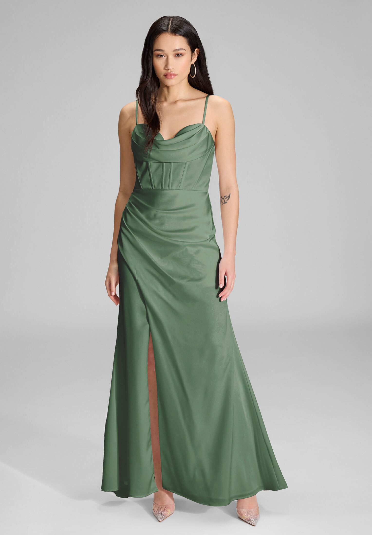 Hey Kyla Abendkleid - Satinkleid mit Drapierung und Beinschlitz ...