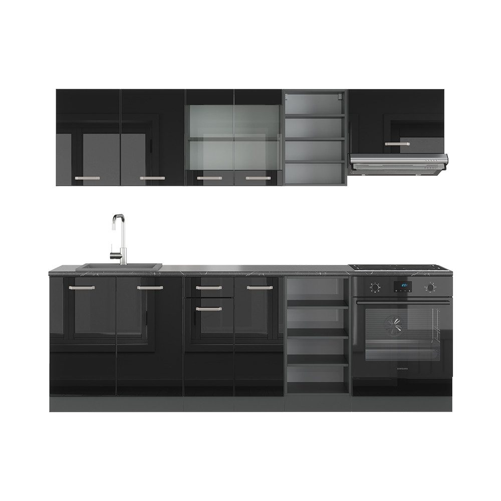 Vicco Küchenzeile R-Line, Goldkraft Eiche/Anthrazit, 240 cm, AP Anthrazit
