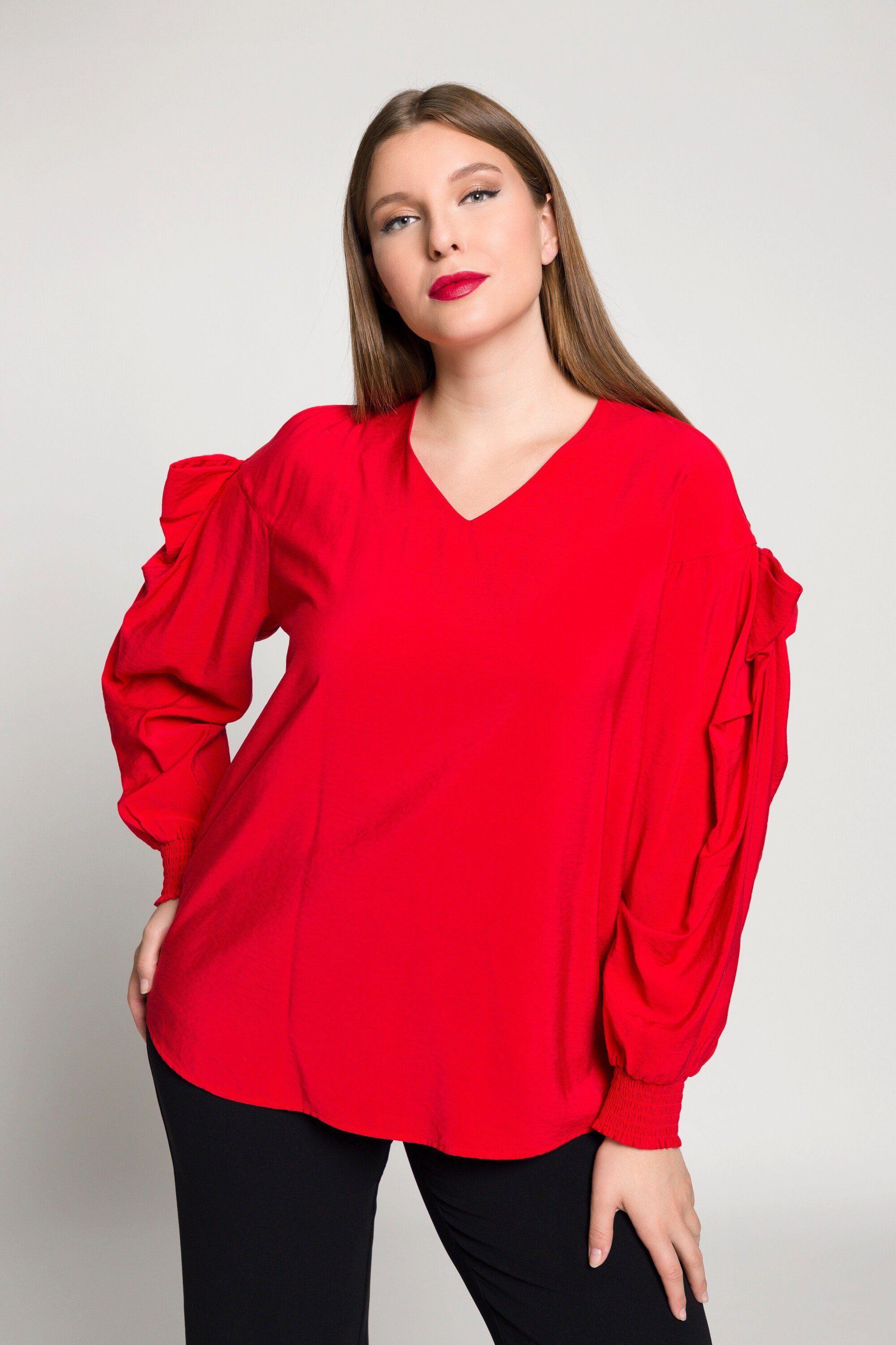 Ulla Popken Longbluse Bluse V Ausschnitt Langarm Mit Elastischen Smok