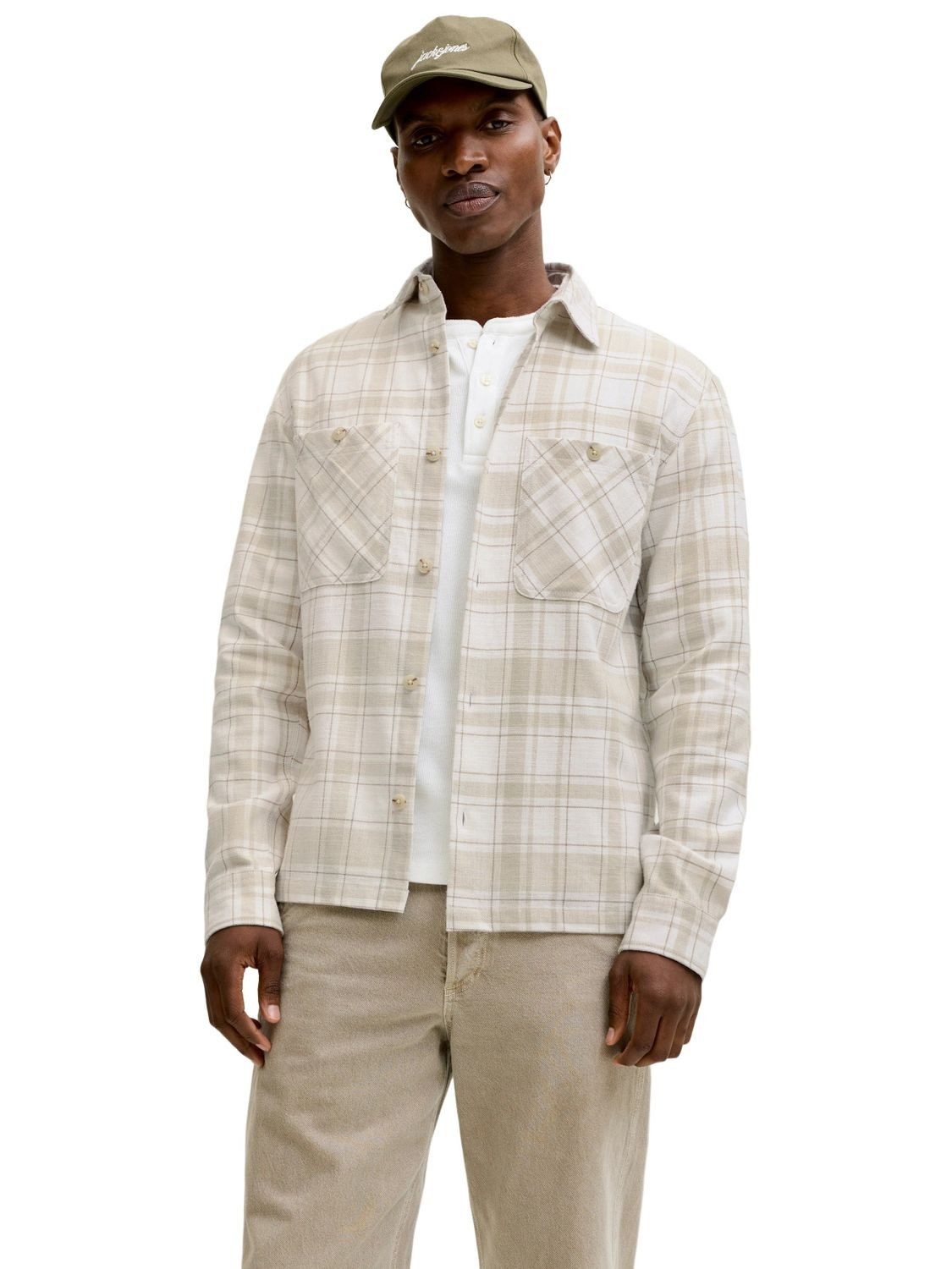 Jack & Jones Langarmhemd JPRBLURAYLE LINEN BL.CHECK LS (1-tlg)