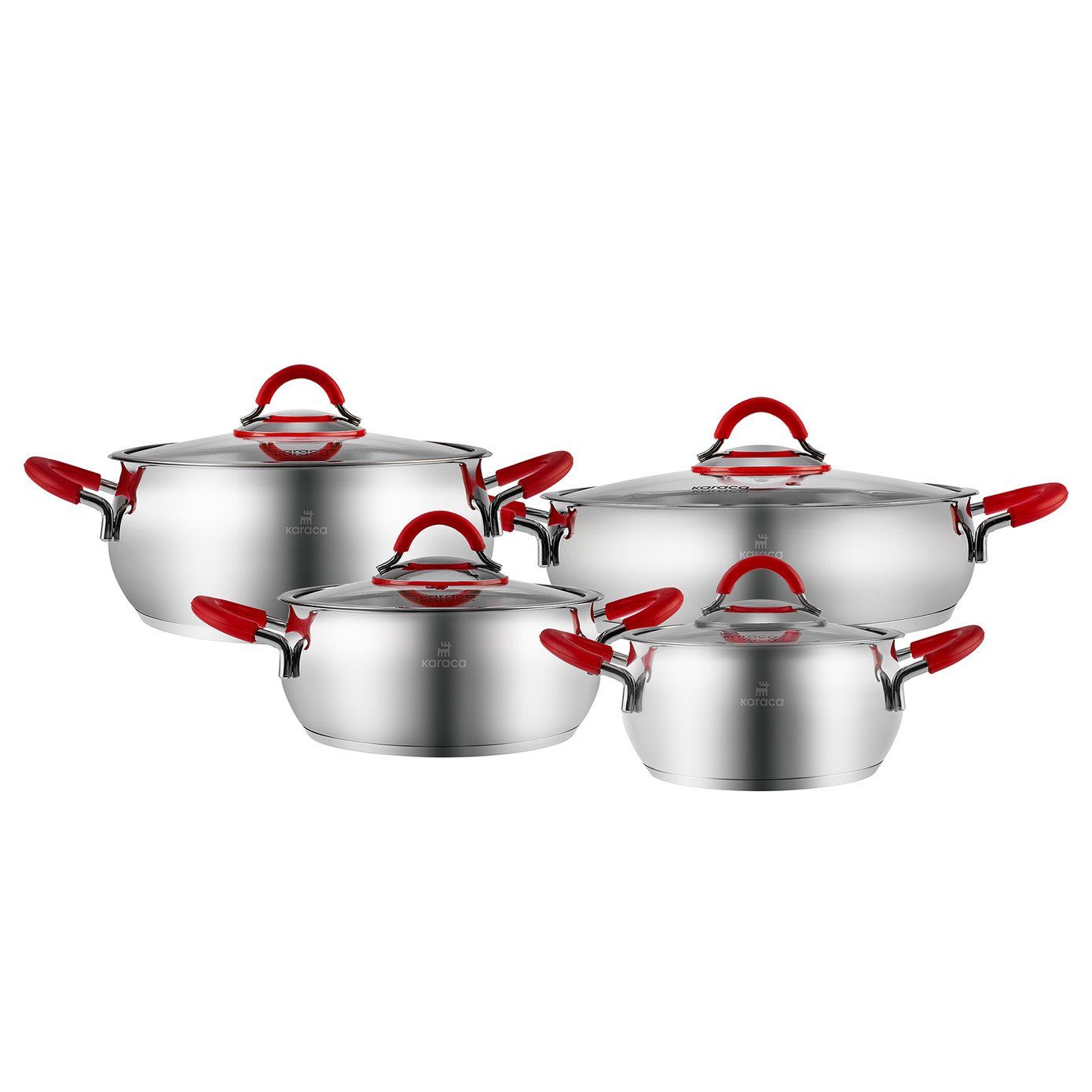 Karaca Topf Set Oyster Stahl Kochtopf Set 8 Teilig Rot