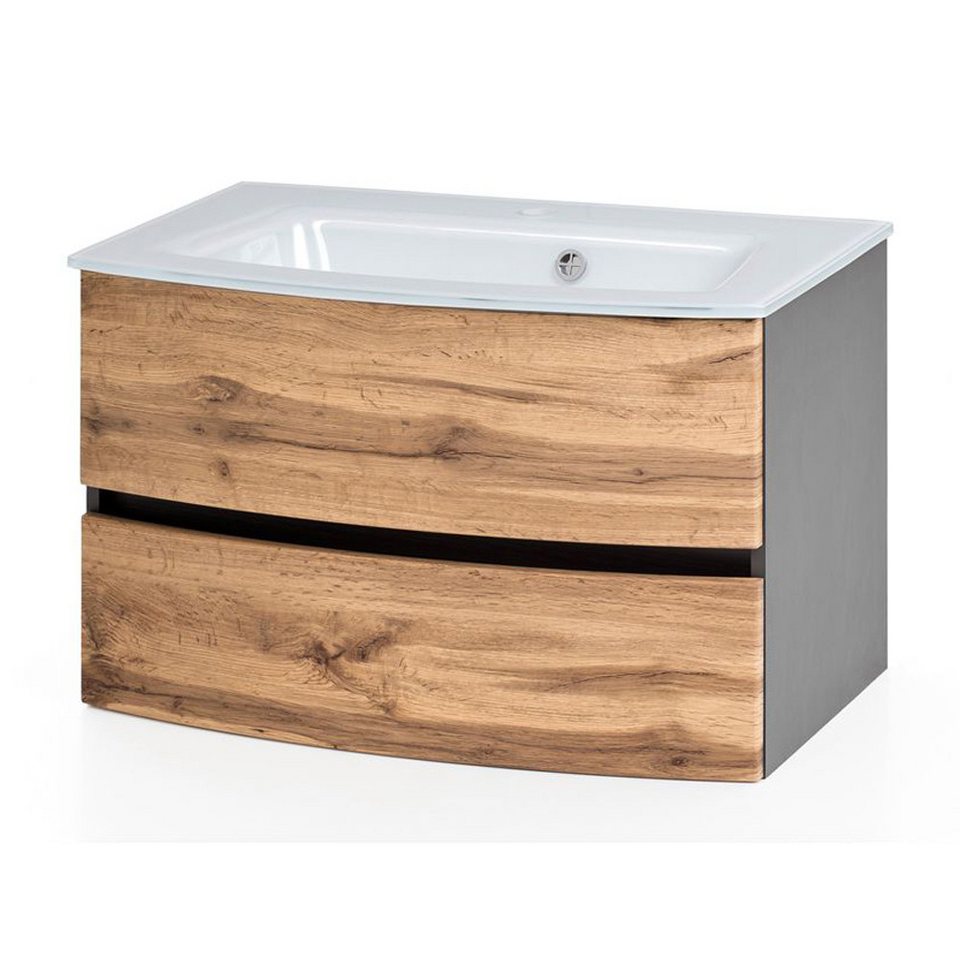 Lomadox Waschtisch Lauria 03 Grau Mit Wotaneiche Nb Inkl