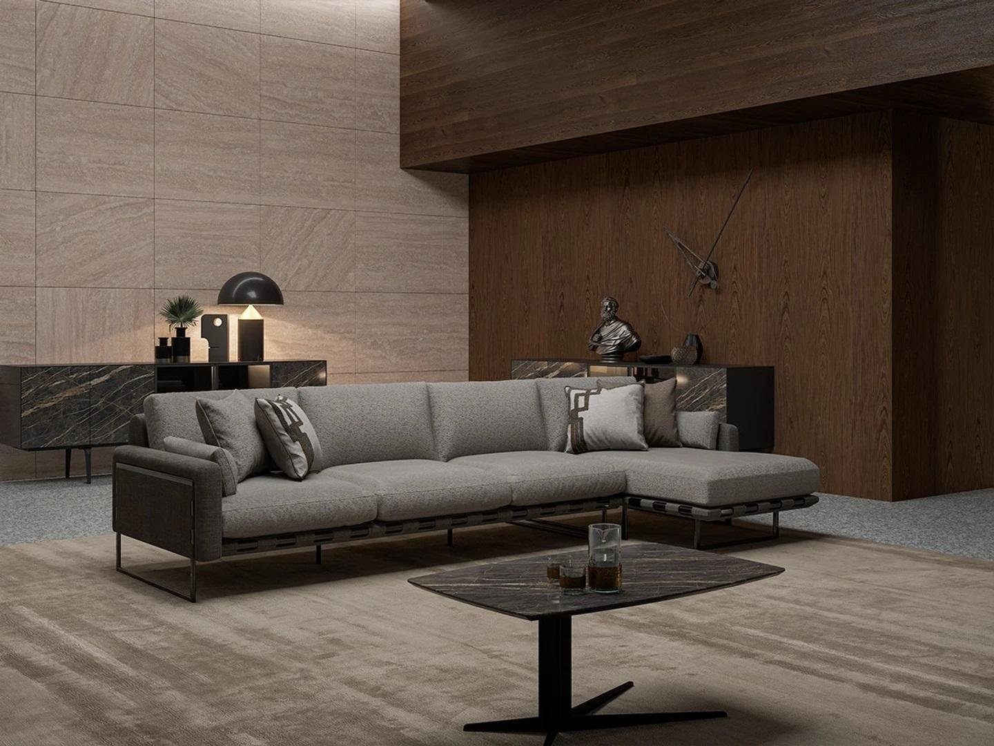 Jvmoebel Ecksofa Grau Ecksofa Wohnzimmer Eckcouch Polster Textil Eck